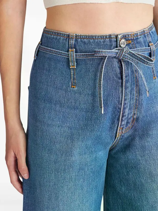 Etro Floral Embroidered Belted Wide Leg Jeans