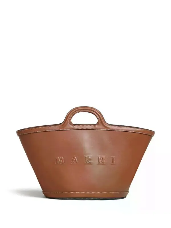 Marni Tropicalia Logo-embossed Leather Tote Bag - Brown