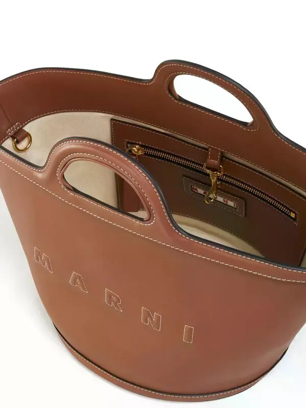 Marni Tropicalia Logo Embossed Leather Tote Bag