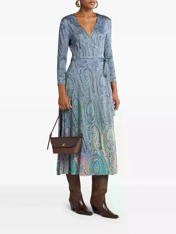 Etro Paisley Print Wrap Dress - Blue