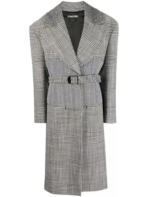 TOM FORD Patchwork Belted Wool Coat - Black
