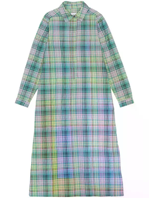 GANNI Check-pattern Seersucker Shirt Dress - Blue