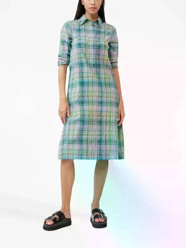 GANNI Check-pattern Seersucker Shirt Dress
