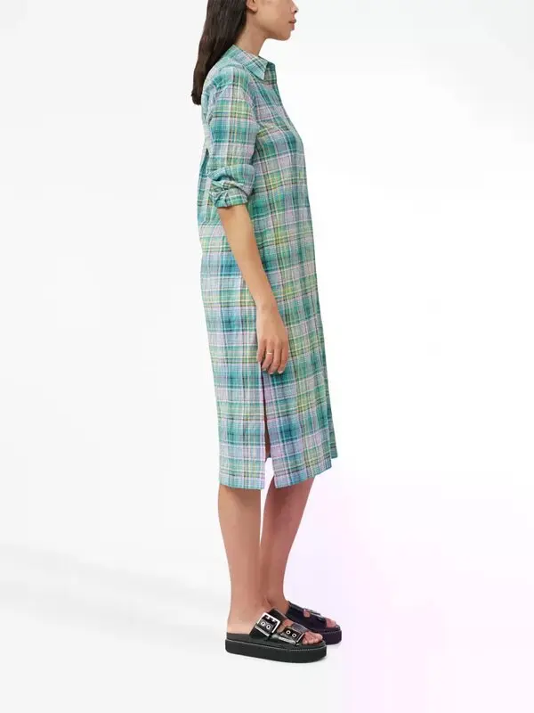 GANNI Check-pattern Seersucker Shirt Dress