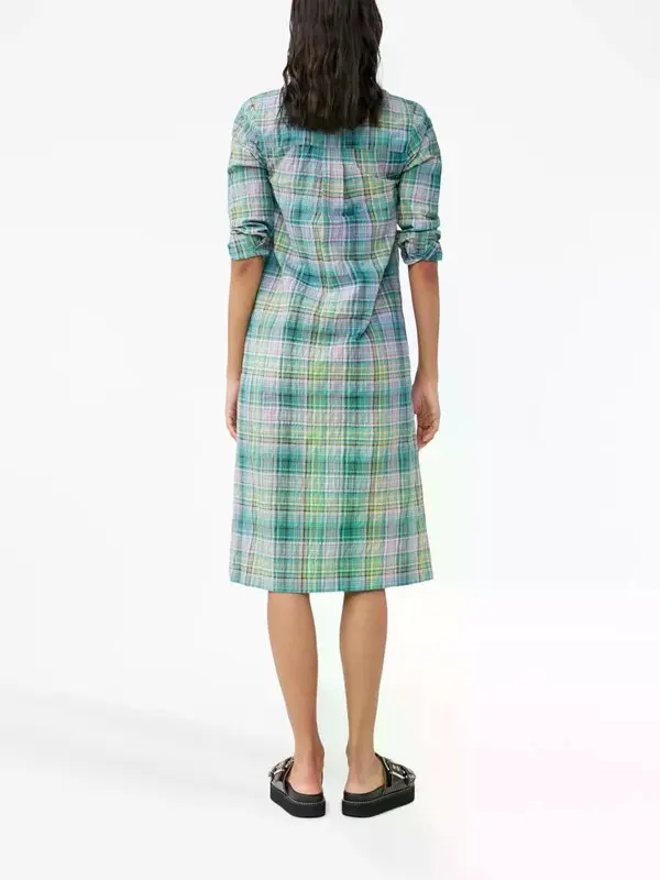 GANNI Check-pattern Seersucker Shirt Dress