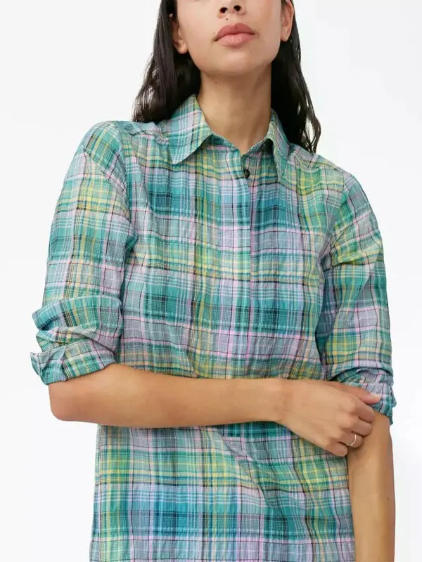 GANNI Check-pattern Seersucker Shirt Dress