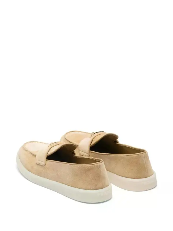 Prada Logo Plaque Suede Loafers - Neutrals