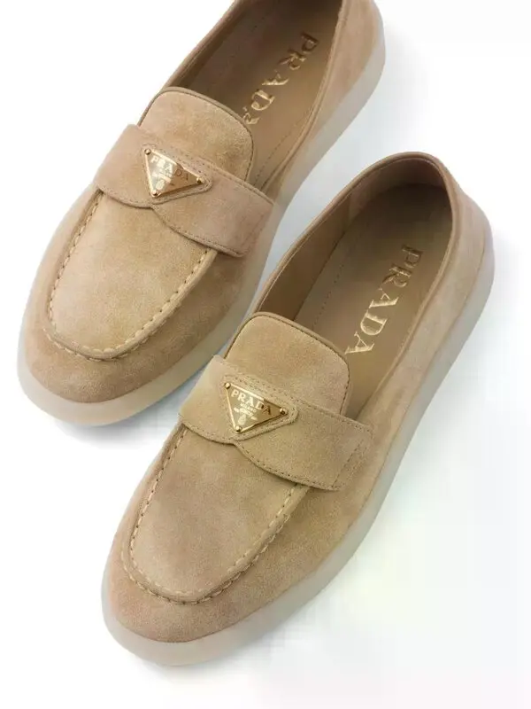 Prada Logo Plaque Suede Loafers - Neutrals