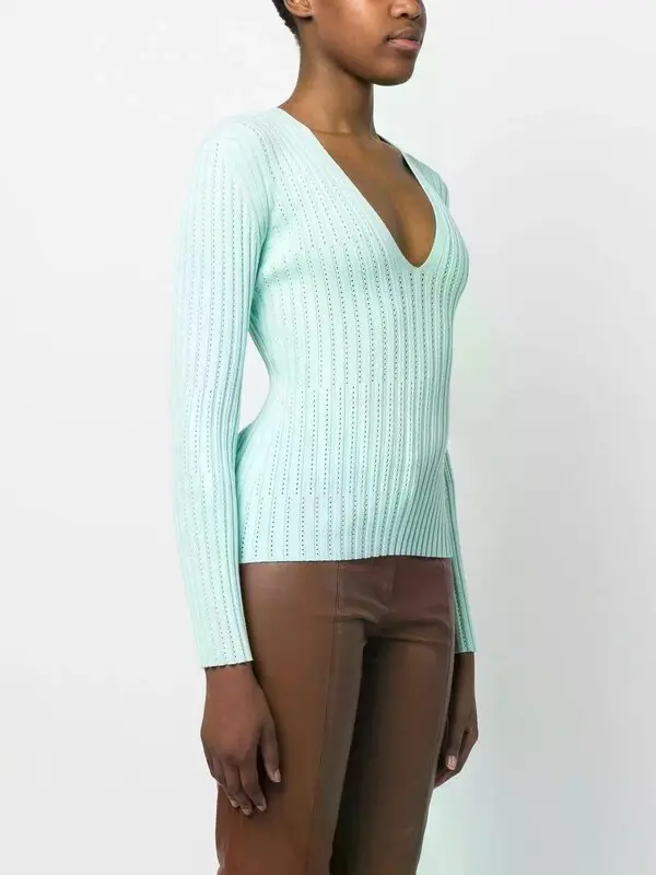 AERON Ribbed V-neck Long-sleeve Top