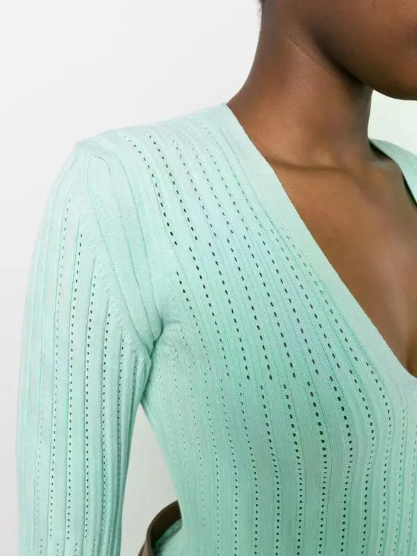 AERON Ribbed V-neck Long-sleeve Top