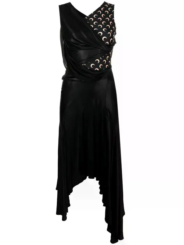 MARINE SERRE Crescent Moon Print Asymmetric Dress