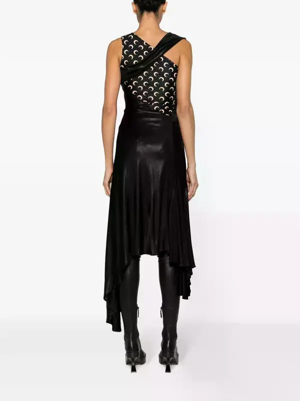 MARINE SERRE Crescent Moon Print Asymmetric Dress