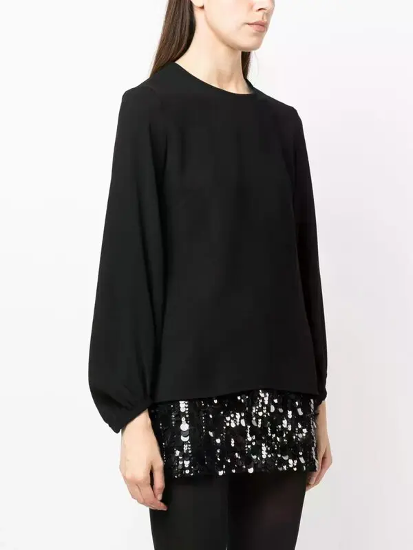 P.a.r.o.s.h Round Neck Long Sleeve Top With Elasticated Cuffs - Black