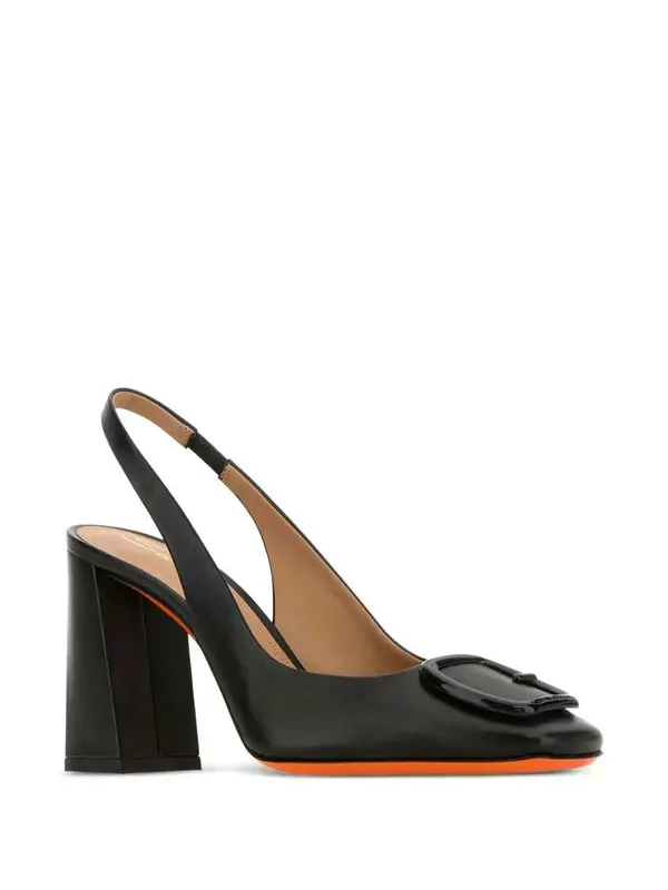 Santoni 85mm Block-heel Slingback Pumps - Black
