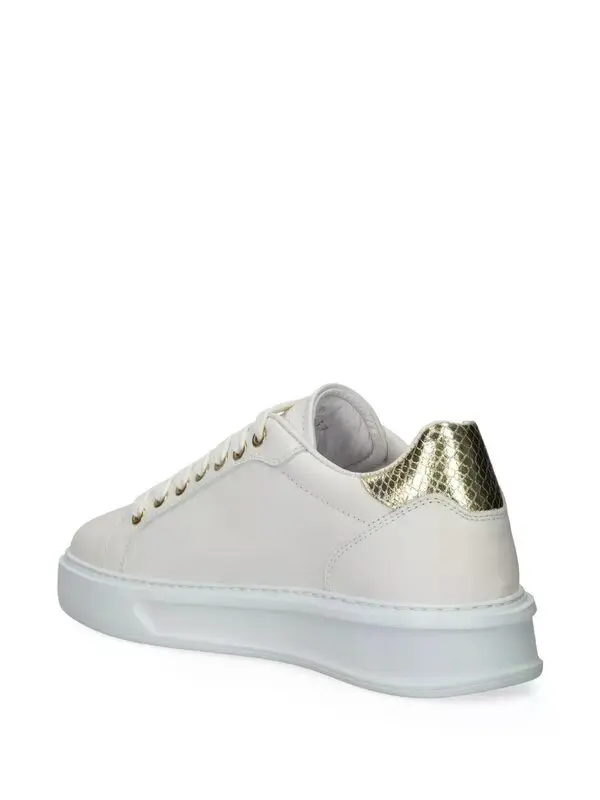 Roberto Cavalli Leather Sneakers With Gold-tone Logo Plaque - Neutrals