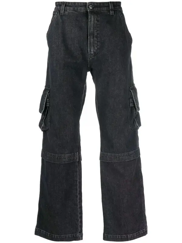 HTC LOS ANGELES Straight-leg Denim Cargo Jeans - Black