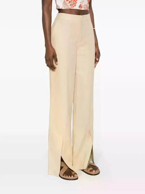 TWINSET Sand Beige Cotton-linen Blend Slit-hem Trousers