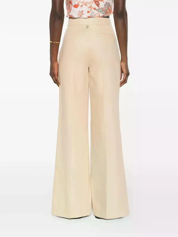 TWINSET Sand Beige Cotton-linen Blend Slit-hem Trousers
