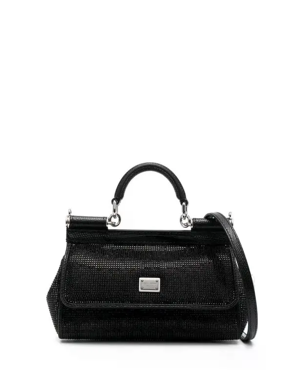 Dolce & Gabbana Sicily Rhinestone-embellished Shoulder Bag - Black