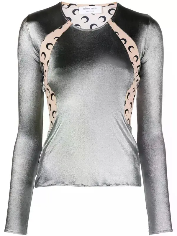 MARINE SERRE Metallic Crescent Moon Jersey Top - Silver