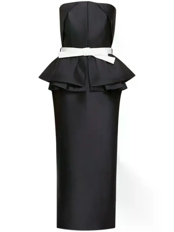 Dice Kayek Strapless Peplum Midi Dress With Bow Detail