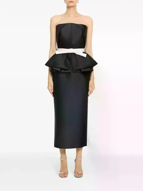Dice Kayek Strapless Peplum Midi Dress With Bow Detail