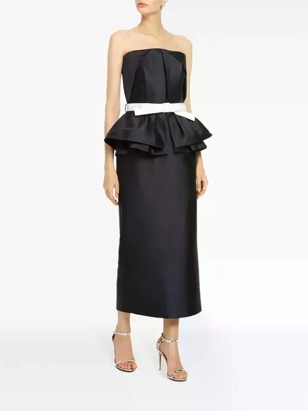 Dice Kayek Strapless Peplum Midi Dress With Bow Detail