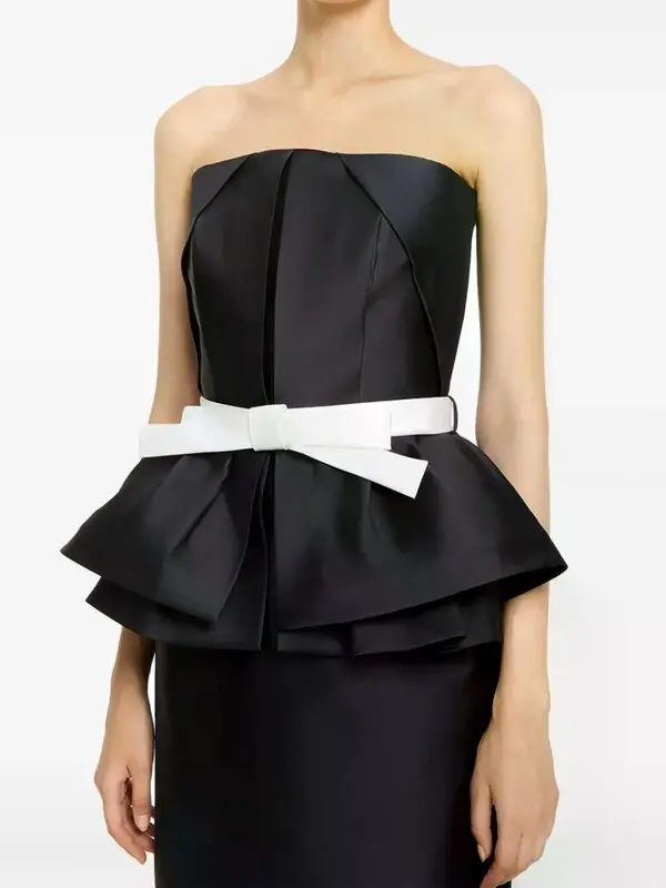 Dice Kayek Strapless Peplum Midi Dress With Bow Detail
