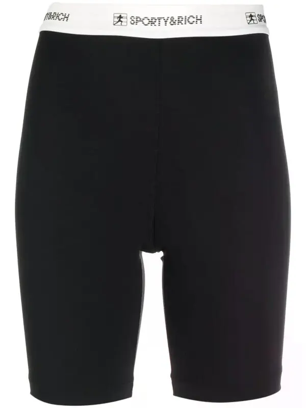 SPORTY & RICH Logo Waistband Shorts - Black