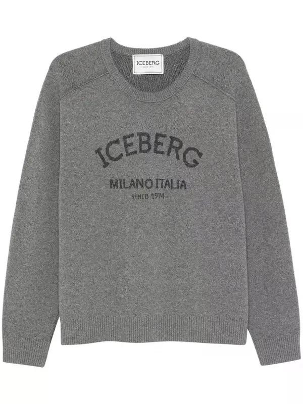 Iceberg Logo Intarsia Crew Neck Sweater