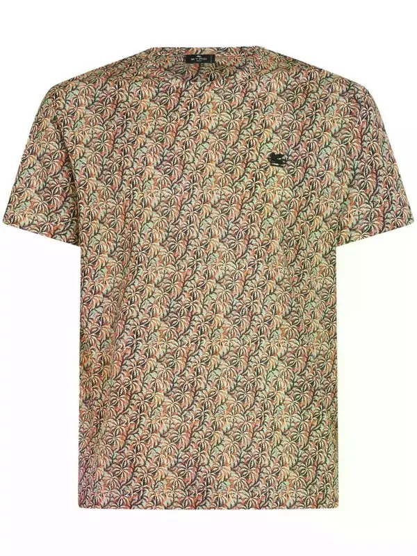 Etro Palm Tree-print Cotton T-shirt - Orange