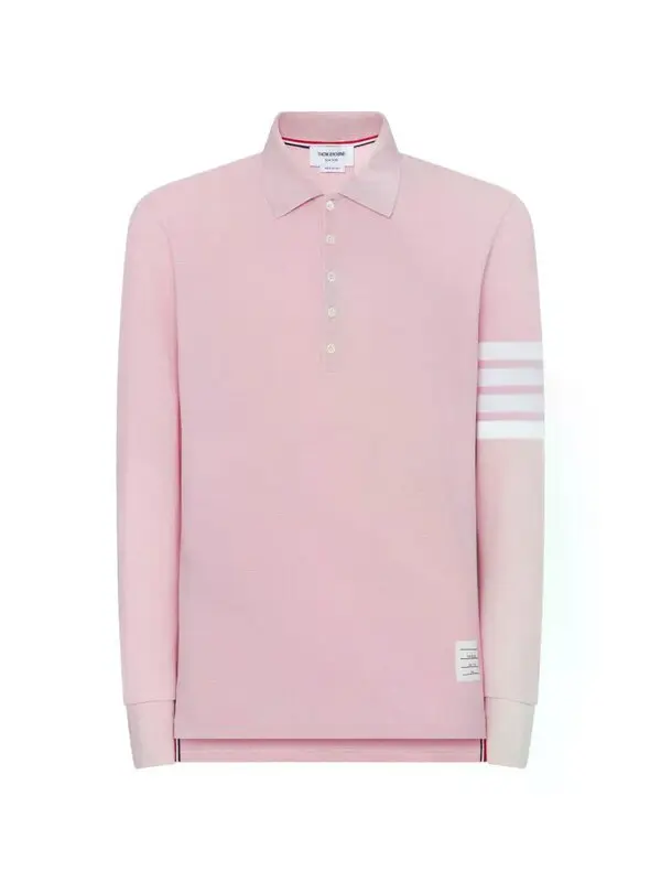 Thom Browne Three-stripe Long-sleeved Polo Shirt - Pink