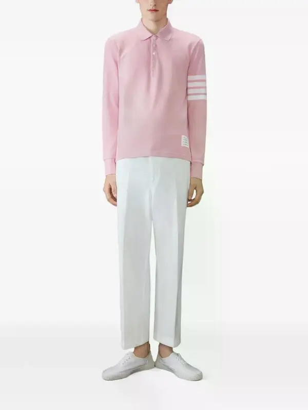 Thom Browne Three-stripe Long-sleeved Polo Shirt - Pink