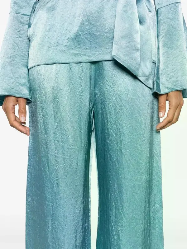 Nanushka Aqua Crinkled Finish Straight Leg Satin Trousers