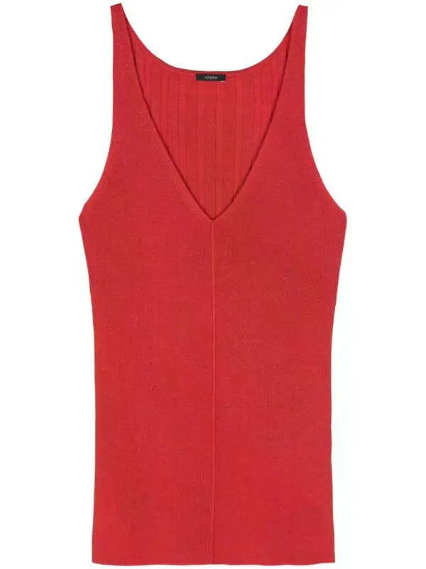 JOSEPH Ribbed V-neck Tank Top - Red
