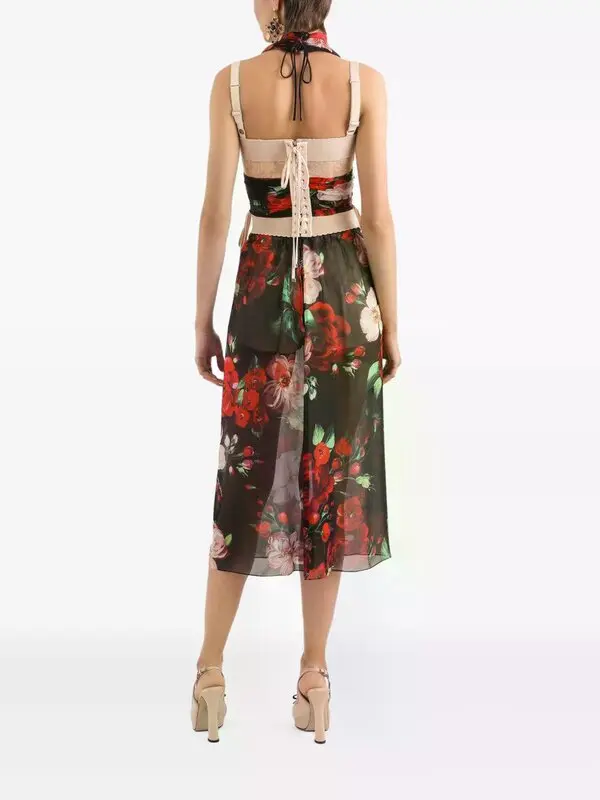 Dolce & Gabbana Floral Print Semi-sheer Midi Skirt - Black