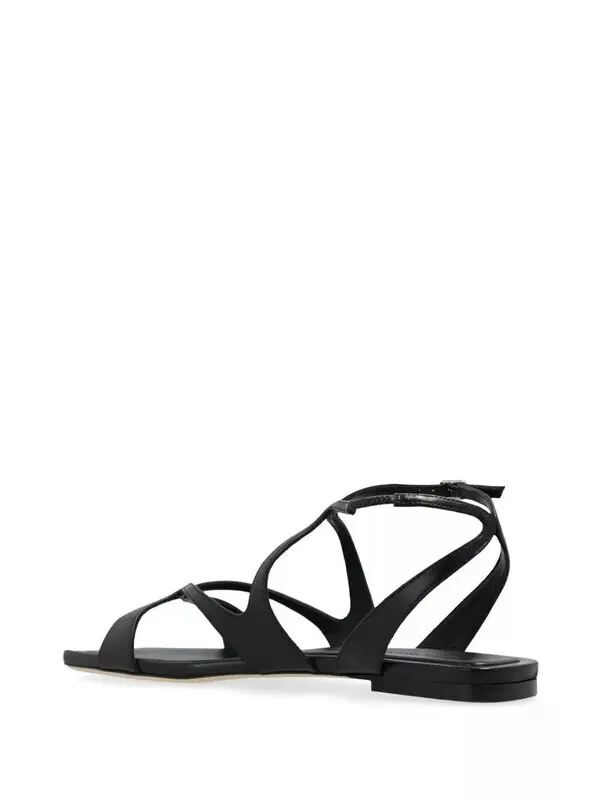 JIMMY CHOO Ayla Nappa Leather Flat Sandals - Black