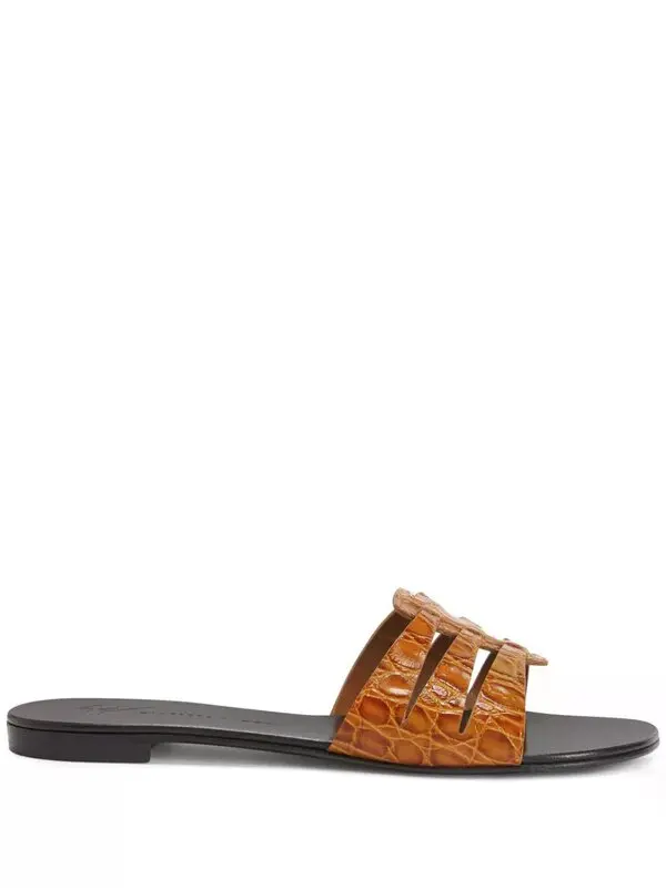 GIUSEPPE ZANOTTI Adheline Croc Effect Slides - Brown