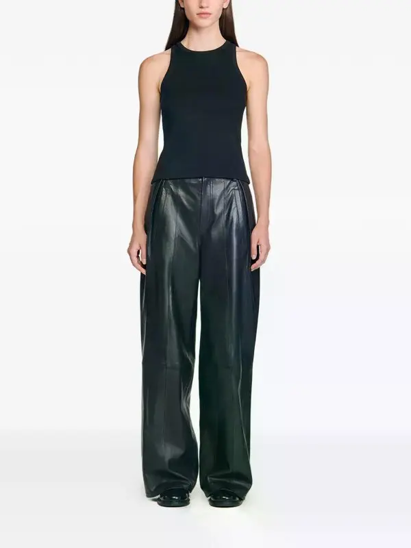 Sandro Logo Embroidered Ribbed Tank Top - Black