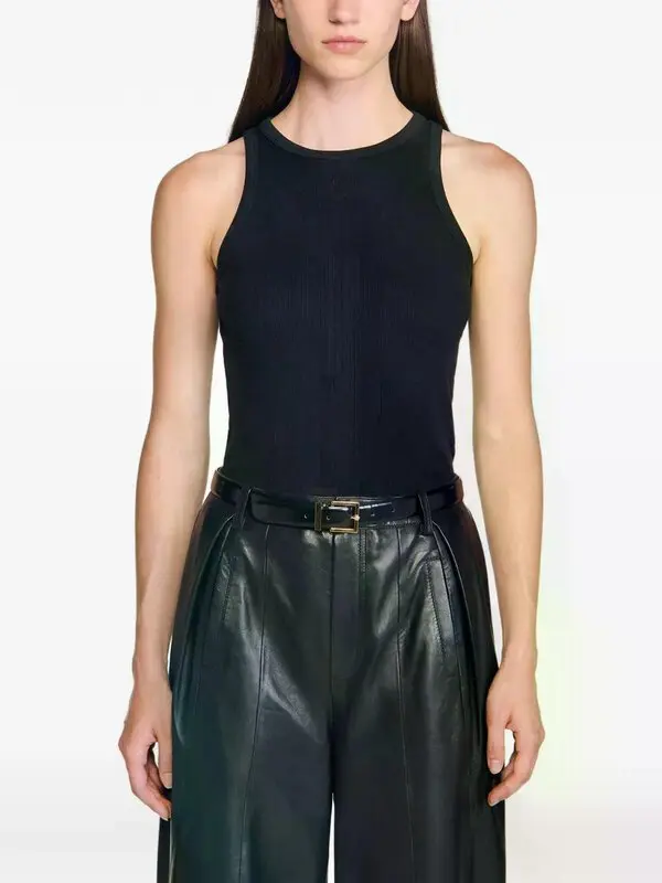 Sandro Logo Embroidered Ribbed Tank Top - Black