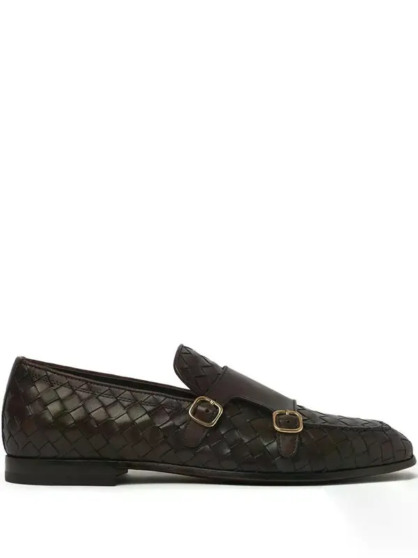 SCAROSSO Cedar Woven Leather Monk Strap Loafers