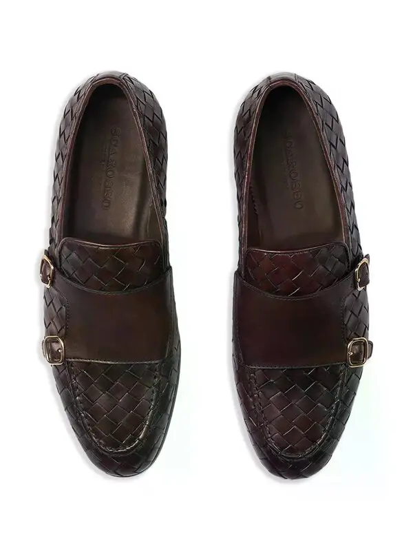 SCAROSSO Cedar Woven Leather Monk Strap Loafers