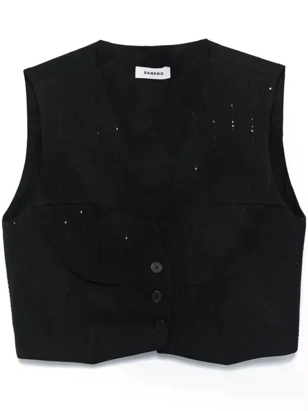 Sandro Sequin Embellished Cropped Vest - Black