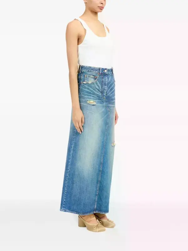 MAISON MARGIELA Washed Denim Logo Patch Maxi Skirt
