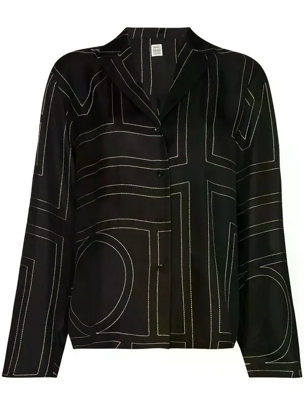 TOTEME Sanville Monogram Silk Shirt - Black