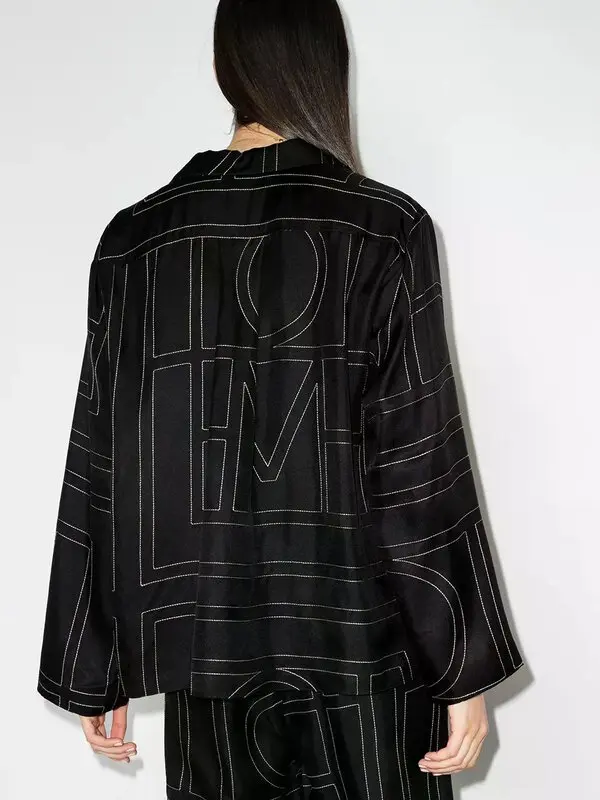 TOTEME Sanville Monogram Silk Shirt - Black