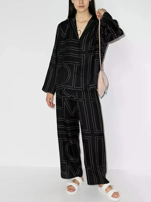 TOTEME Sanville Monogram Silk Shirt - Black