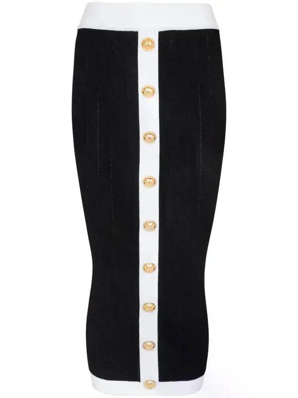Balmain Buttoned Knit Midi Skirt - Black