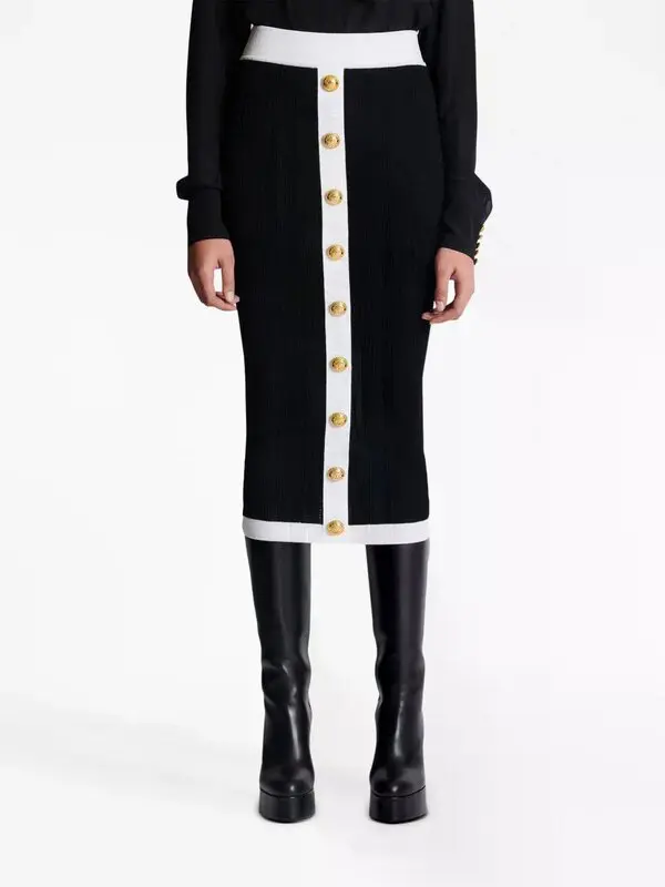 Balmain Buttoned Knit Midi Skirt - Black
