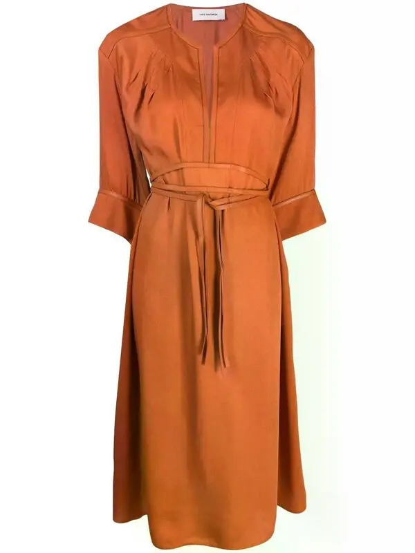 YVES SALOMON Belted Midi Dress - Orange